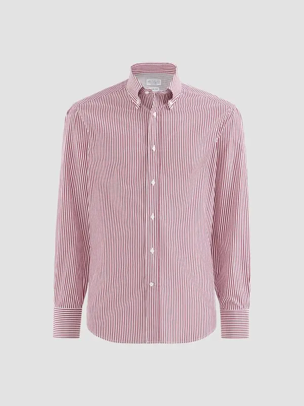 Brunello Cucinelli Striped Poplin Shirt With Button-down Collar