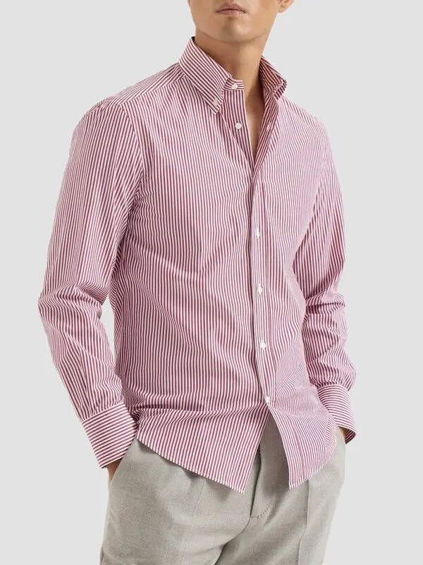 Brunello Cucinelli Striped Poplin Shirt With Button-down Collar