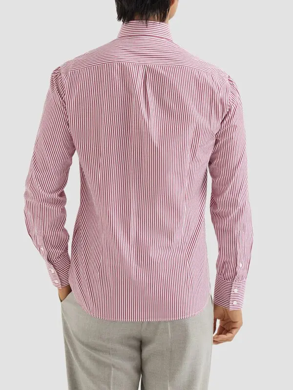 Brunello Cucinelli Striped Poplin Shirt With Button-down Collar