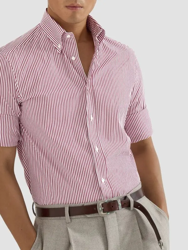 Brunello Cucinelli Striped Poplin Shirt With Button-down Collar