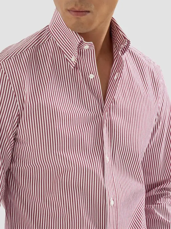 Brunello Cucinelli Striped Poplin Shirt With Button-down Collar