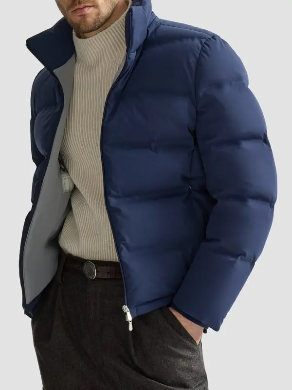 Brunello Cucinelli Stretch Bonded Nylon Down Jacket With Heat-bonded Seams - Blue