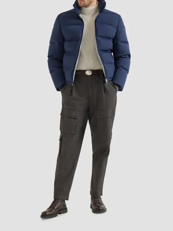 Brunello Cucinelli Stretch Bonded Nylon Down Jacket With Heat-bonded Seams - Blue