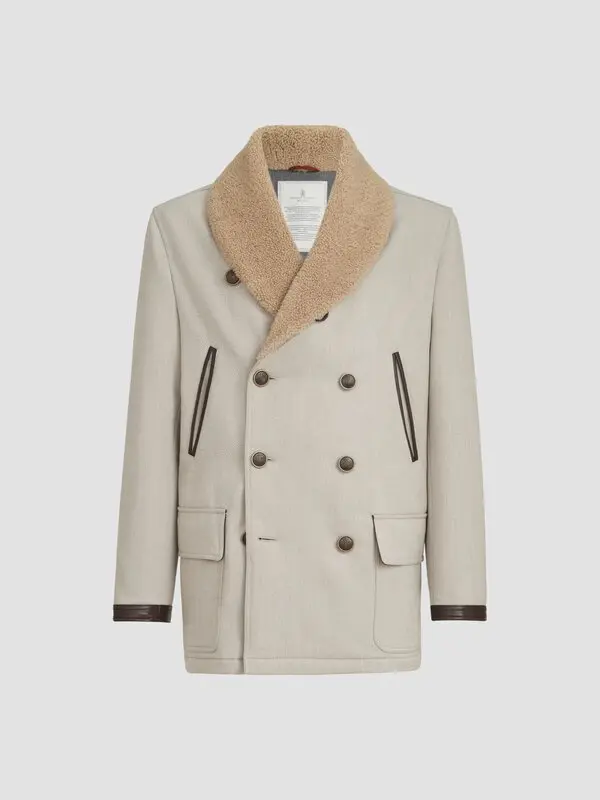 Brunello Cucinelli Wool And Cashmere Cavalry Coat With Shearling Collar