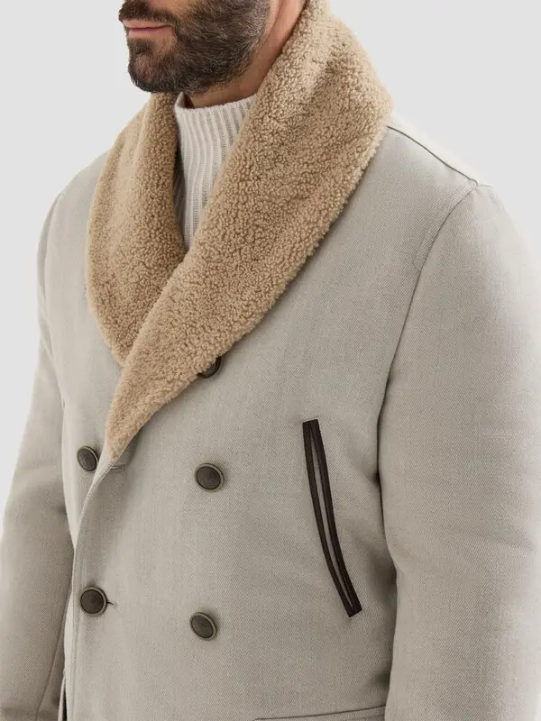 Brunello Cucinelli Wool And Cashmere Cavalry Coat With Shearling Collar