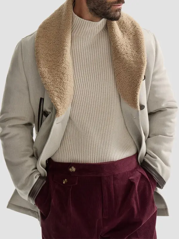 Brunello Cucinelli Wool And Cashmere Cavalry Coat With Shearling Collar