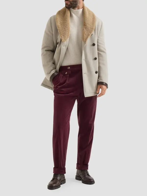 Brunello Cucinelli Wool And Cashmere Cavalry Coat With Shearling Collar