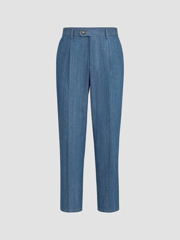 Brunello Cucinelli Lightweight Denim Trousers With Double Pleats