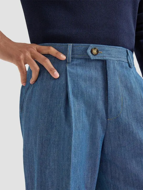 Brunello Cucinelli Lightweight Denim Trousers With Double Pleats