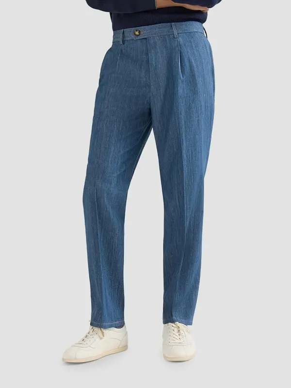 Brunello Cucinelli Lightweight Denim Trousers With Double Pleats