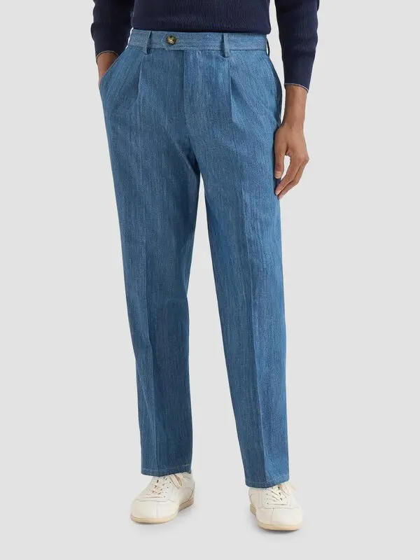 Brunello Cucinelli Lightweight Denim Trousers With Double Pleats