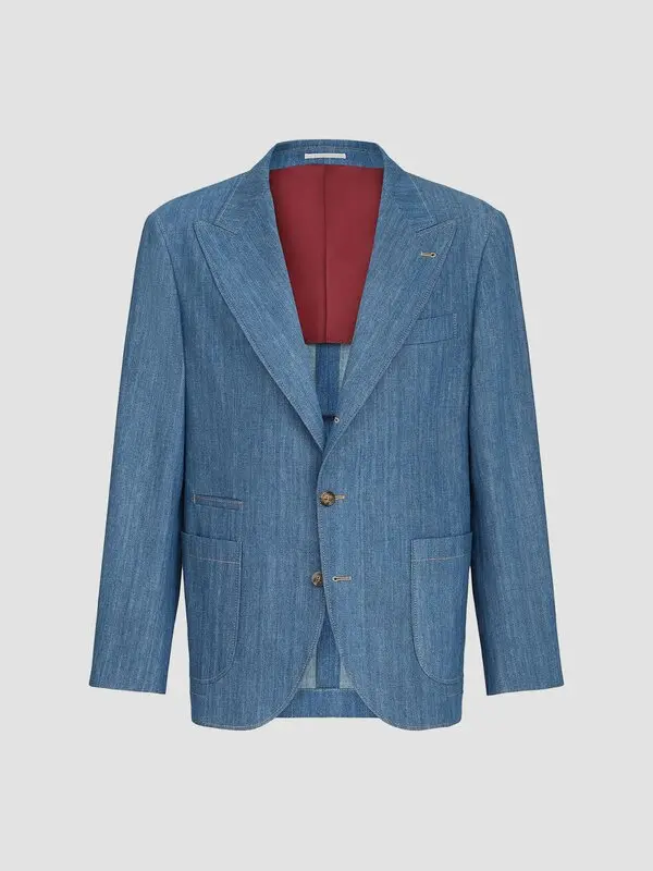 Brunello Cucinelli Lightweight Denim Deconstructed Peak-lapel Blazer