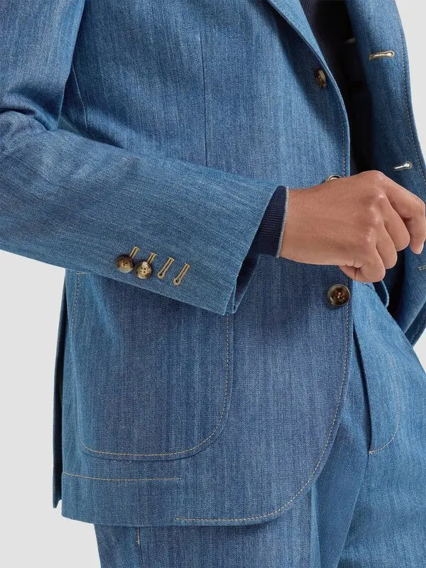 Brunello Cucinelli Lightweight Denim Deconstructed Peak-lapel Blazer