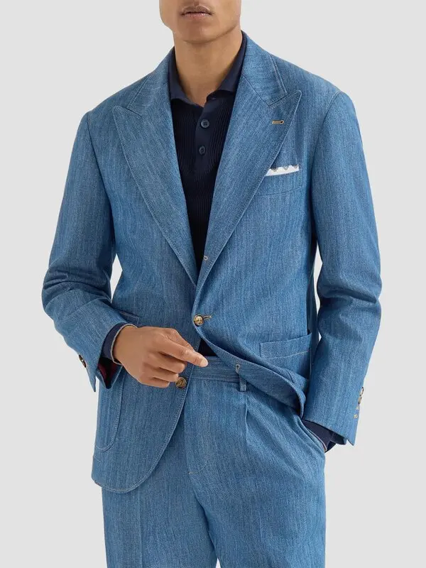 Brunello Cucinelli Lightweight Denim Deconstructed Peak-lapel Blazer