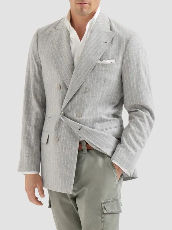 Brunello Cucinelli Flannel One And A Half Breasted Deconstructed Blazer