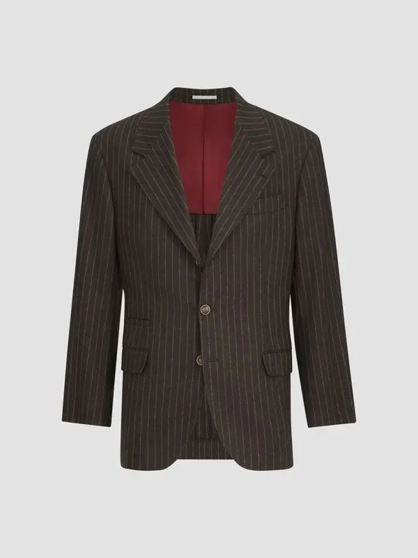 Brunello Cucinelli Virgin Wool And Cashmere Chalk Stripe Flannel Tailor Blazer