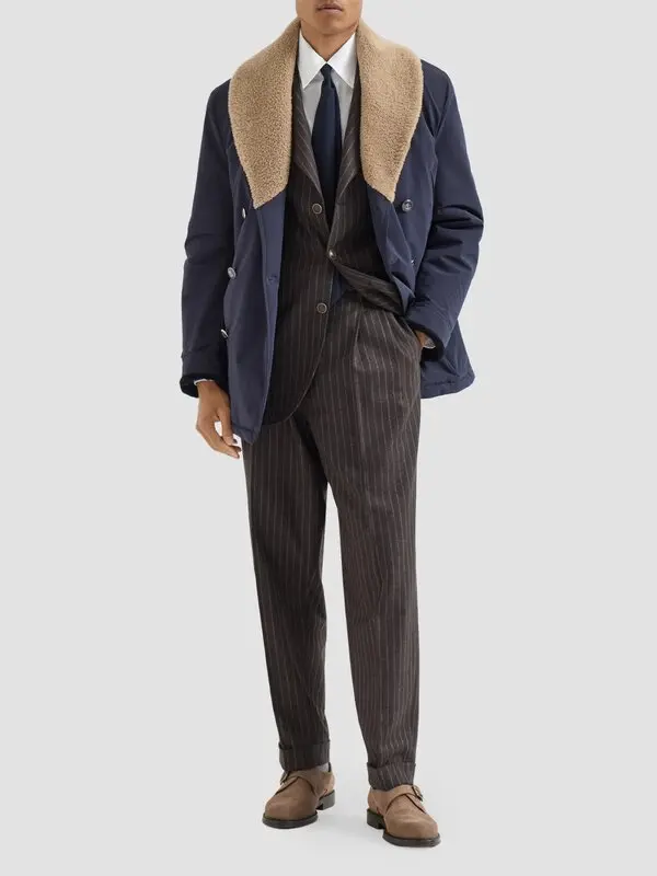 Brunello Cucinelli Virgin Wool And Cashmere Chalk Stripe Flannel Tailor Blazer