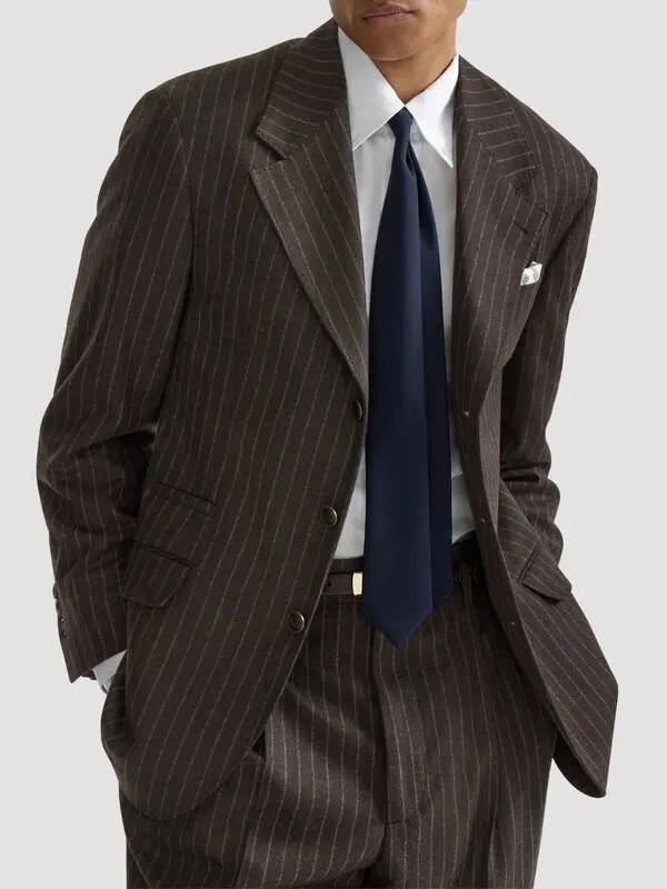 Brunello Cucinelli Virgin Wool And Cashmere Chalk Stripe Flannel Tailor Blazer