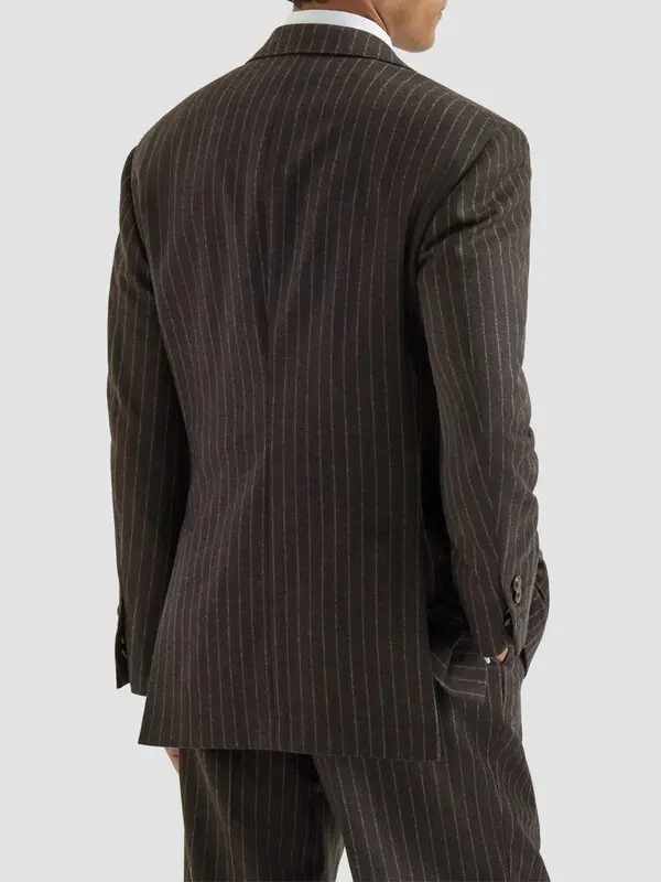 Brunello Cucinelli Virgin Wool And Cashmere Chalk Stripe Flannel Tailor Blazer