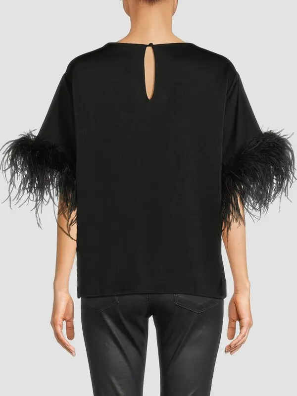 UNGARO Aria Feather-trim Satin Blouse - Black
