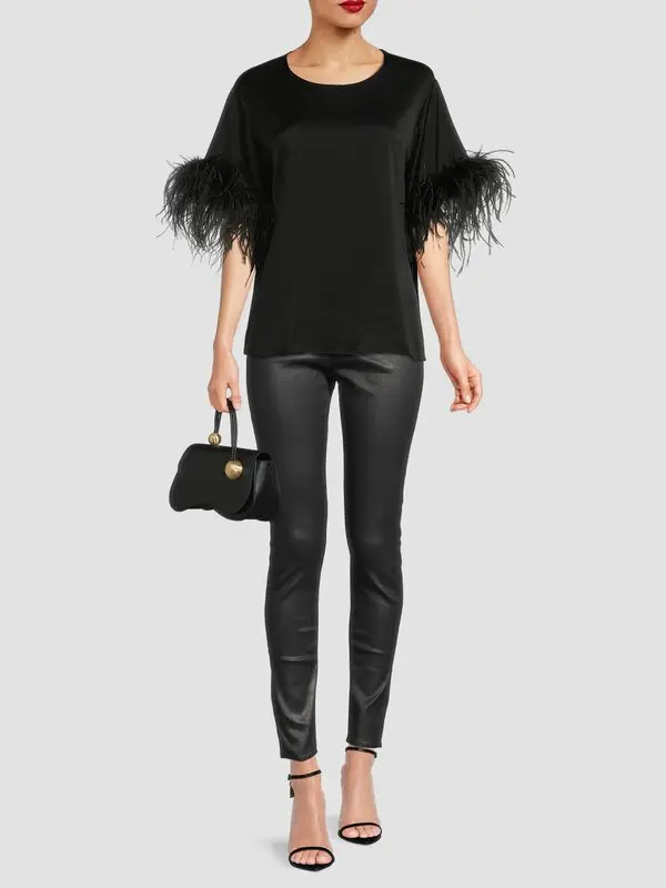UNGARO Aria Feather-trim Satin Blouse - Black
