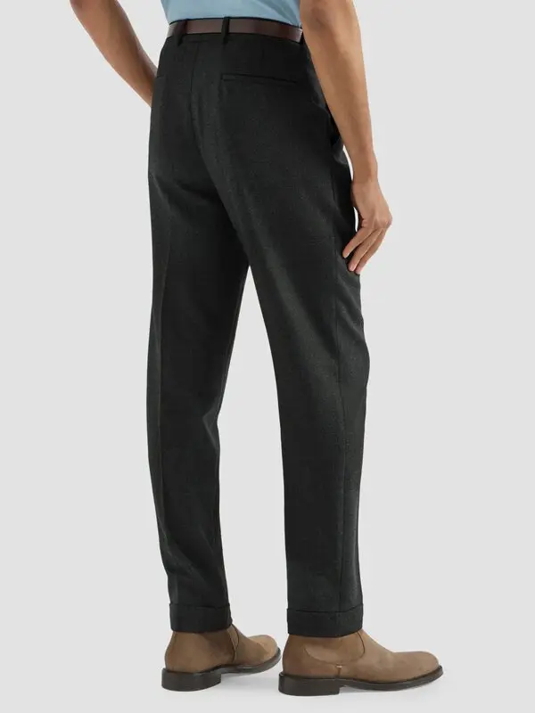 Brunello Cucinelli Virgin Wool Mouliné Twill Trousers With Pleats - Anthracite