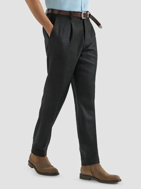 Brunello Cucinelli Virgin Wool Mouliné Twill Trousers With Pleats - Anthracite