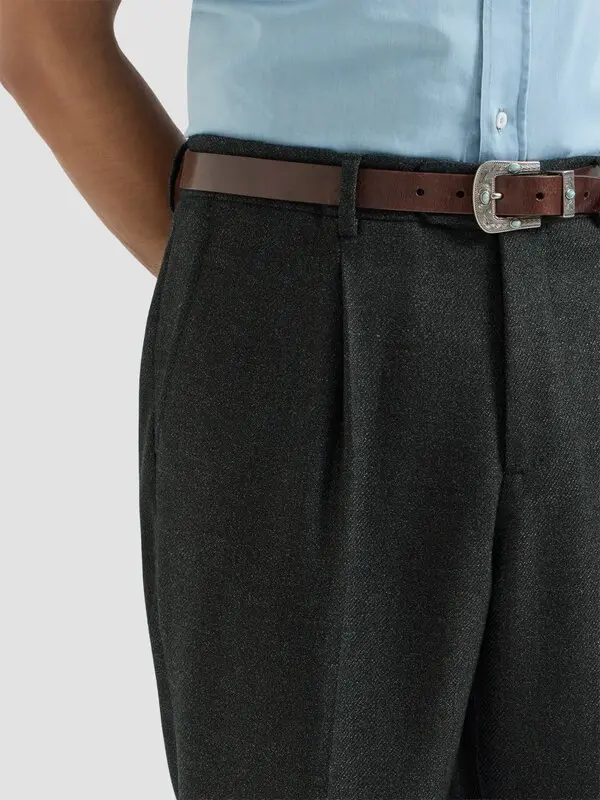Brunello Cucinelli Virgin Wool Mouliné Twill Trousers With Pleats - Anthracite