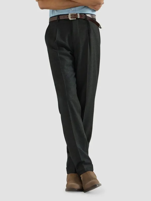 Brunello Cucinelli Virgin Wool Mouliné Twill Trousers With Pleats - Anthracite