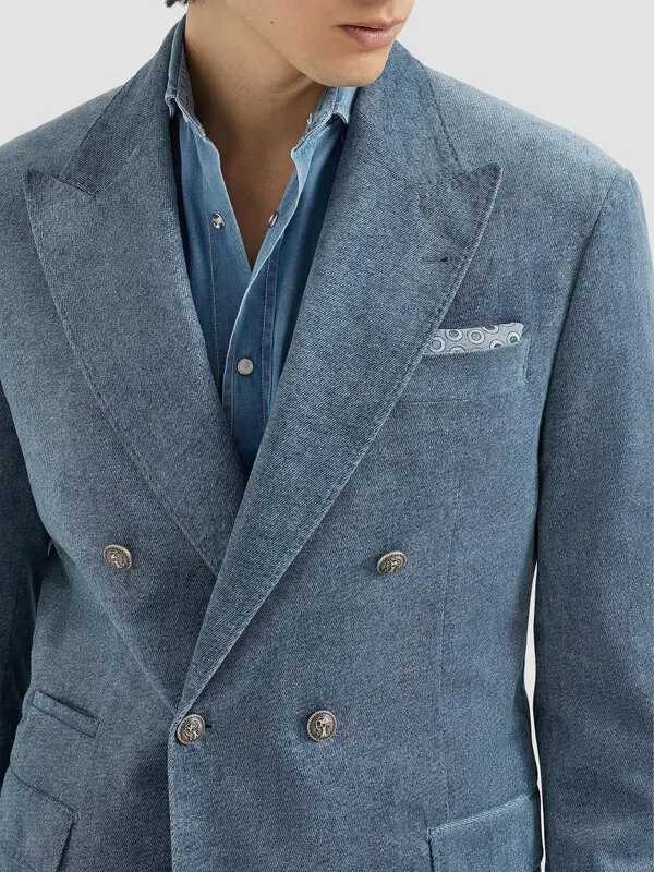 Brunello Cucinelli Denim-effect Cotton Velvet One-and-a-half Breasted Tailor Blazer