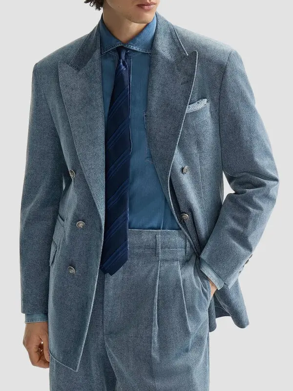 Brunello Cucinelli Denim-effect Cotton Velvet One-and-a-half Breasted Tailor Blazer