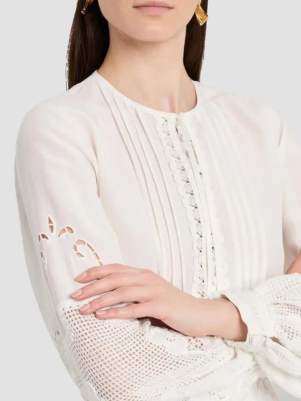 Kobi Halperin Juni Pintuck Lace-inset Blouse - Ivory