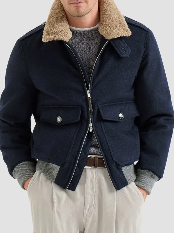 Brunello Cucinelli Bonded Cashmere Beaver Cloth Bomber Jacket