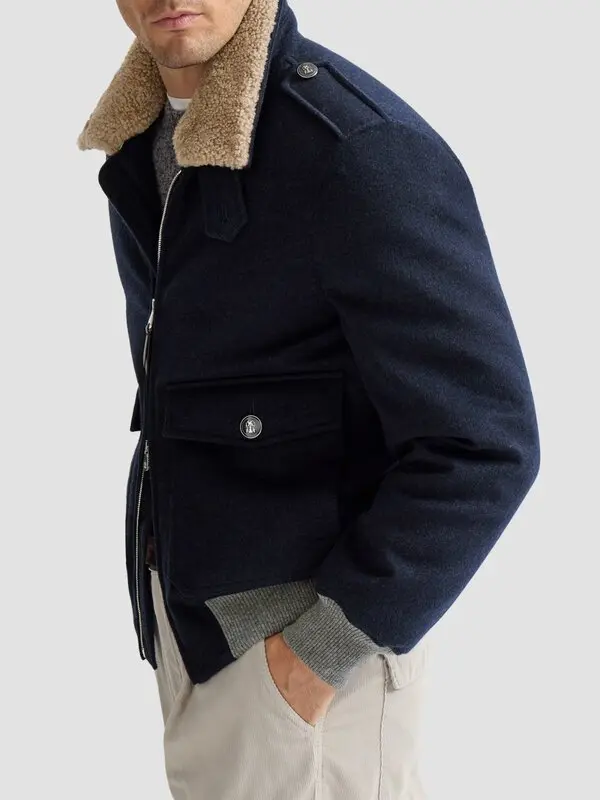 Brunello Cucinelli Bonded Cashmere Beaver Cloth Bomber Jacket