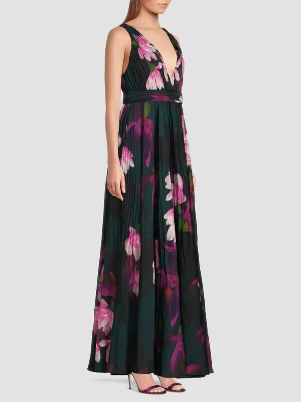 UNGARO Vera Floral Pleated Maxi Dress