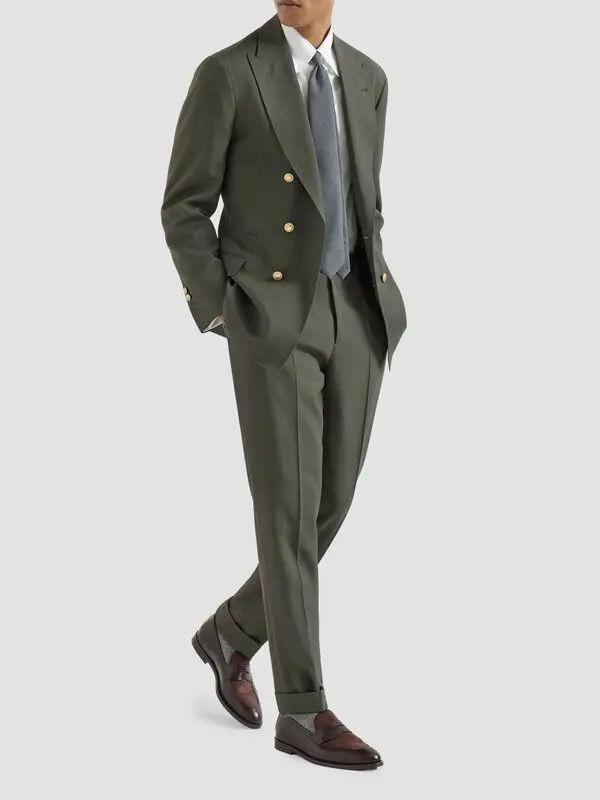 Brunello Cucinelli Virgin Wool Canvas Trousers With Pleats