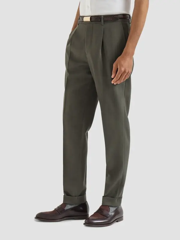 Brunello Cucinelli Virgin Wool Canvas Trousers With Pleats
