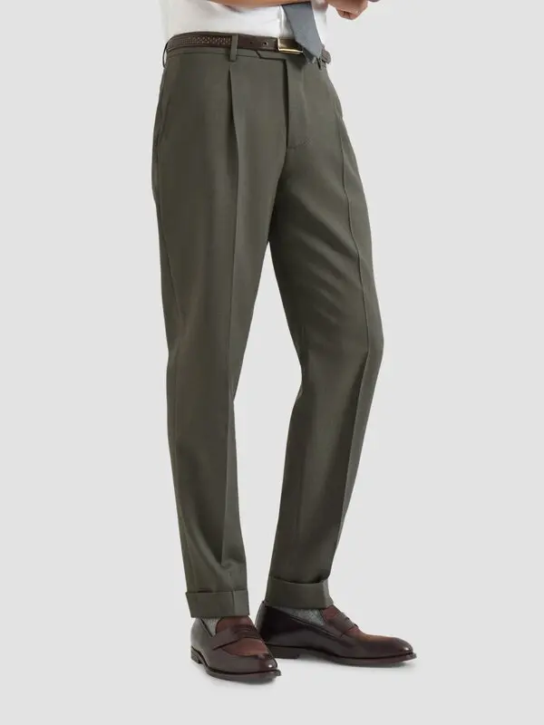 Brunello Cucinelli Virgin Wool Canvas Trousers With Pleats