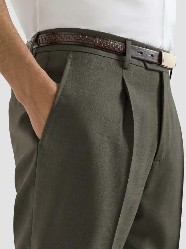 Brunello Cucinelli Virgin Wool Canvas Trousers With Pleats