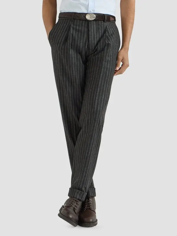 Brunello Cucinelli Virgin Wool And Cashmere Chalk Stripe Flannel Trousers - Anthracite