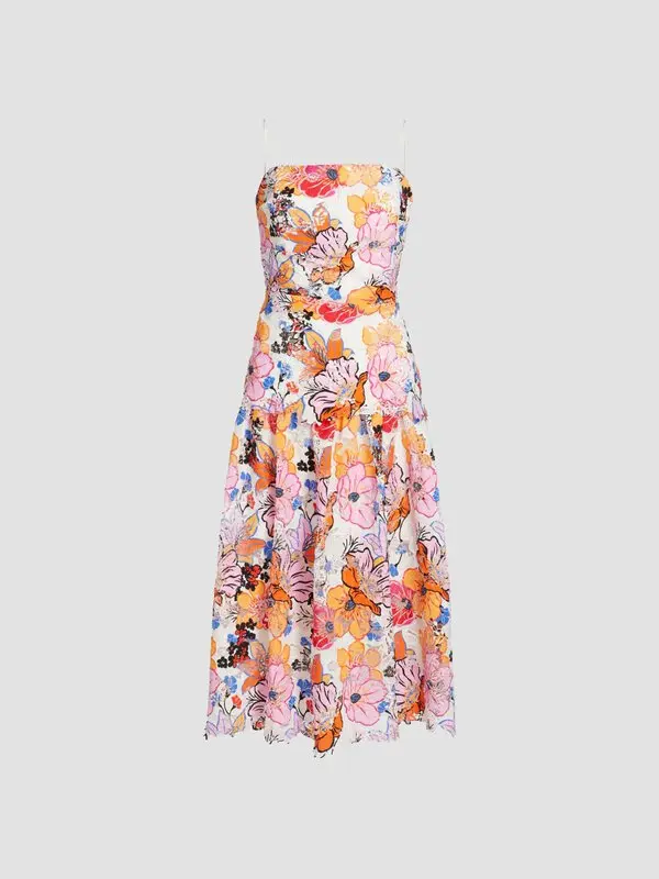 UNGARO Tierra Floral-printed Lace Midi-dress