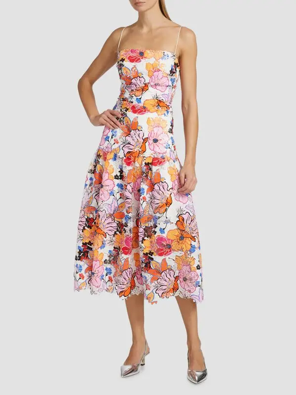 UNGARO Tierra Floral-printed Lace Midi-dress