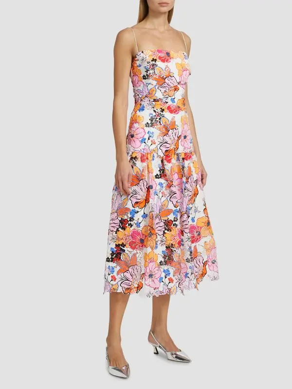 UNGARO Tierra Floral-printed Lace Midi-dress