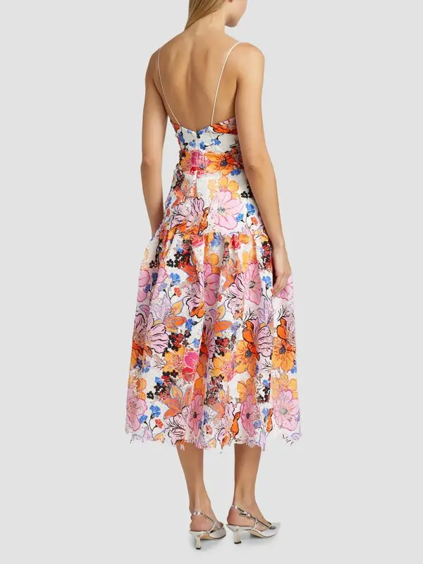 UNGARO Tierra Floral-printed Lace Midi-dress