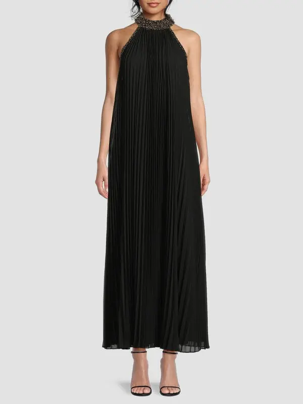 UNGARO Monroe Embellished Pleated Maxi Dress