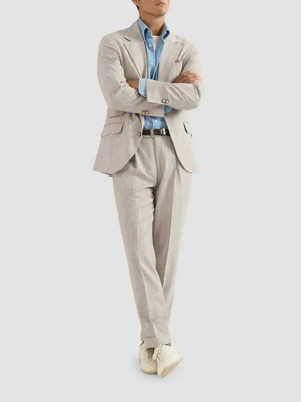 Brunello Cucinelli Striped Cashmere And Silk Diagonal Flannel Trousers
