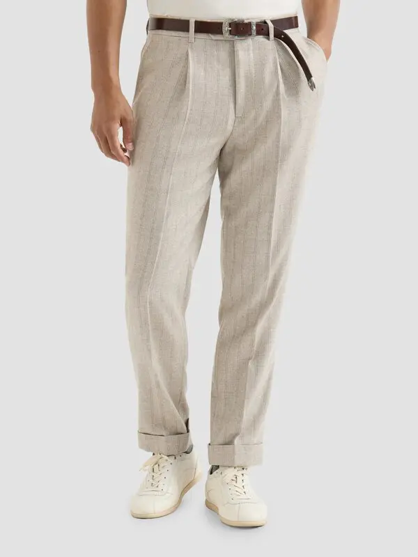 Brunello Cucinelli Striped Cashmere And Silk Diagonal Flannel Trousers
