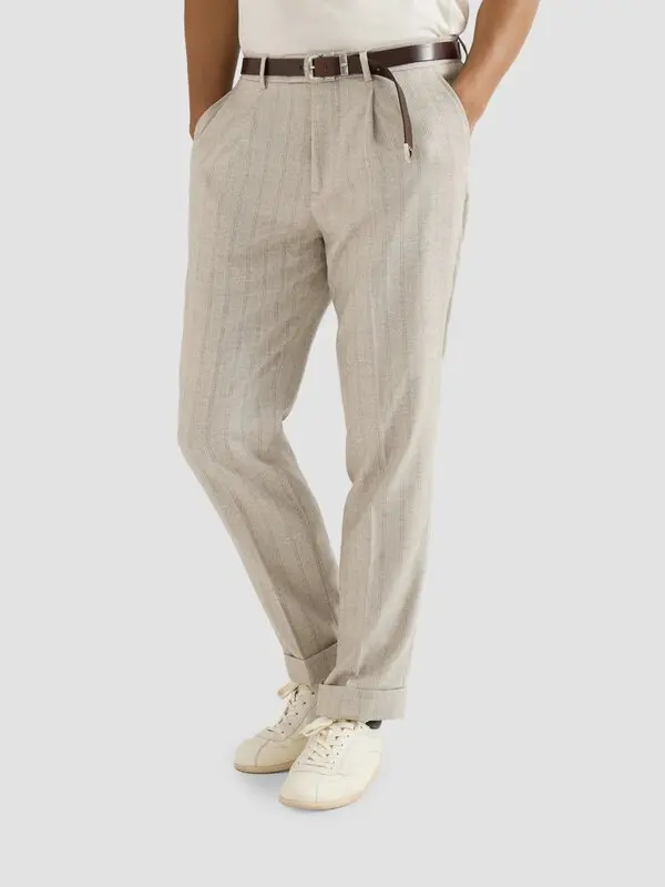 Brunello Cucinelli Striped Cashmere And Silk Diagonal Flannel Trousers