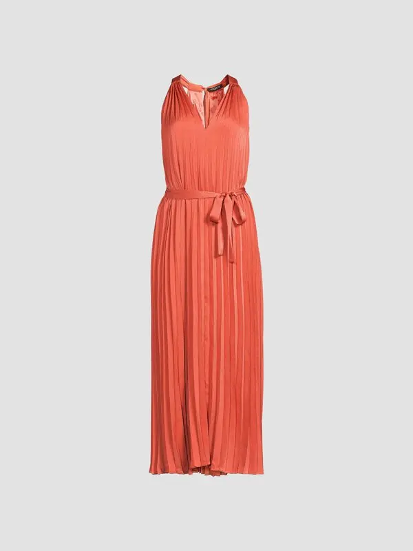 UNGARO Susan Accordion Pleated Satin Cocktail Dress