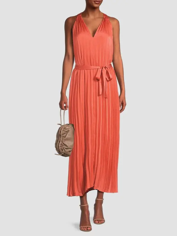 UNGARO Susan Accordion Pleated Satin Cocktail Dress